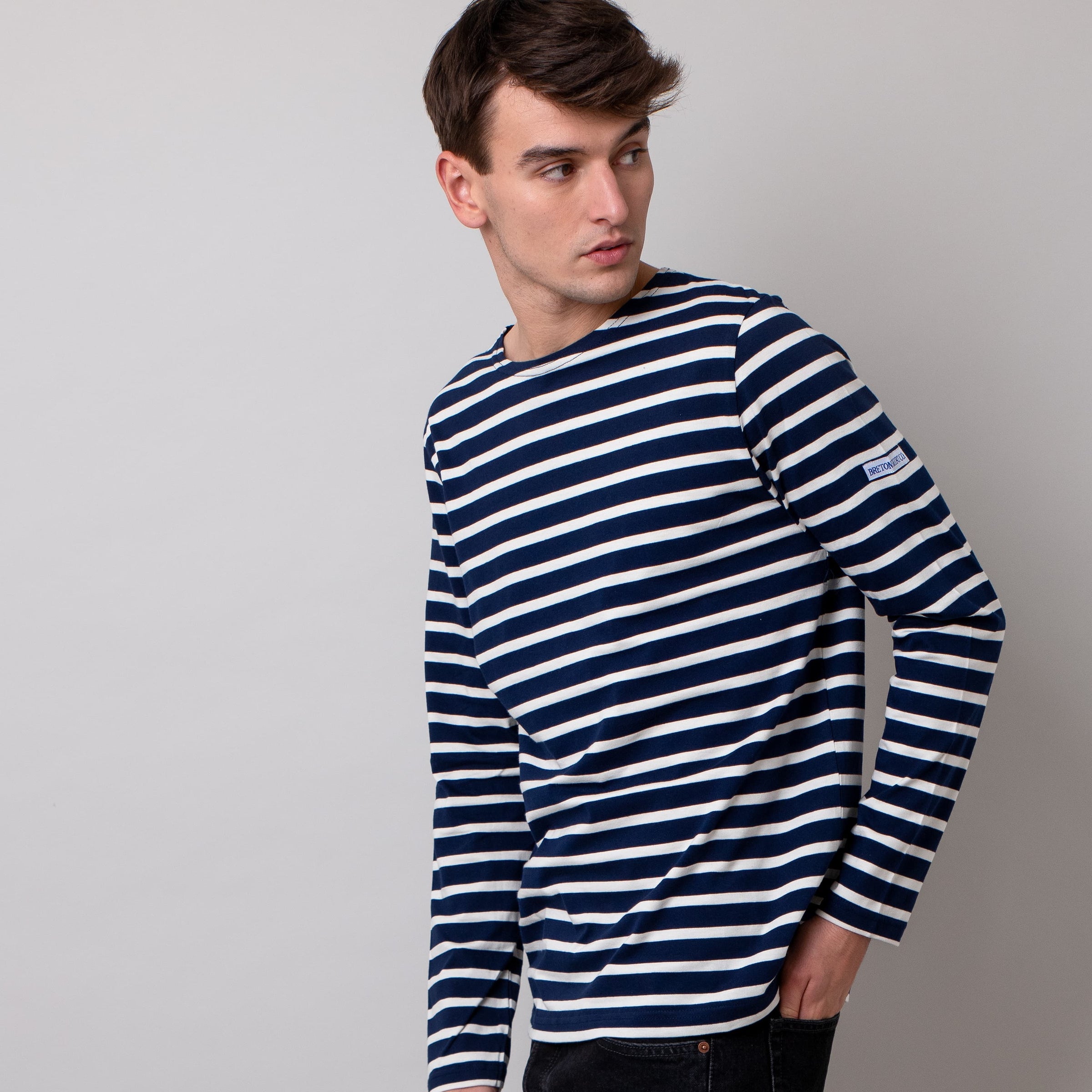 The Nautique | Unisex Long Sleeve Breton Shirt | Navy Ecru